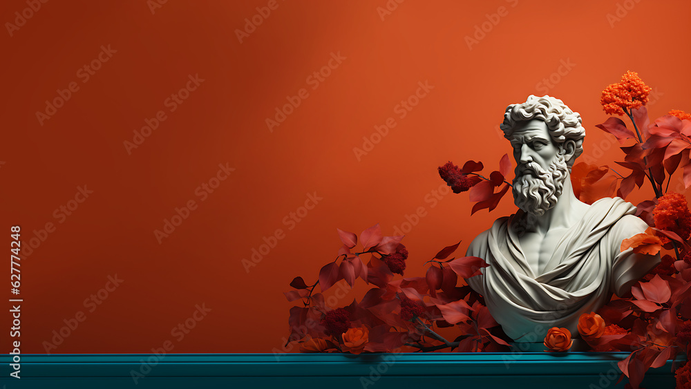 Stoic Greek Philosopher Statue Head with Autumn Leaves, Classic and ...