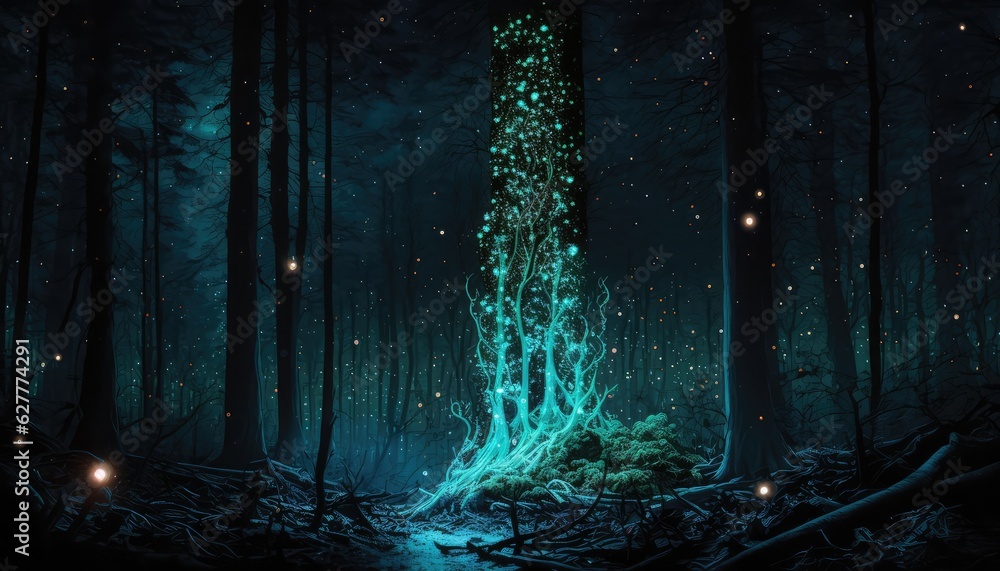 magical dark space forest wallpaper with delusion and illusion effect ...