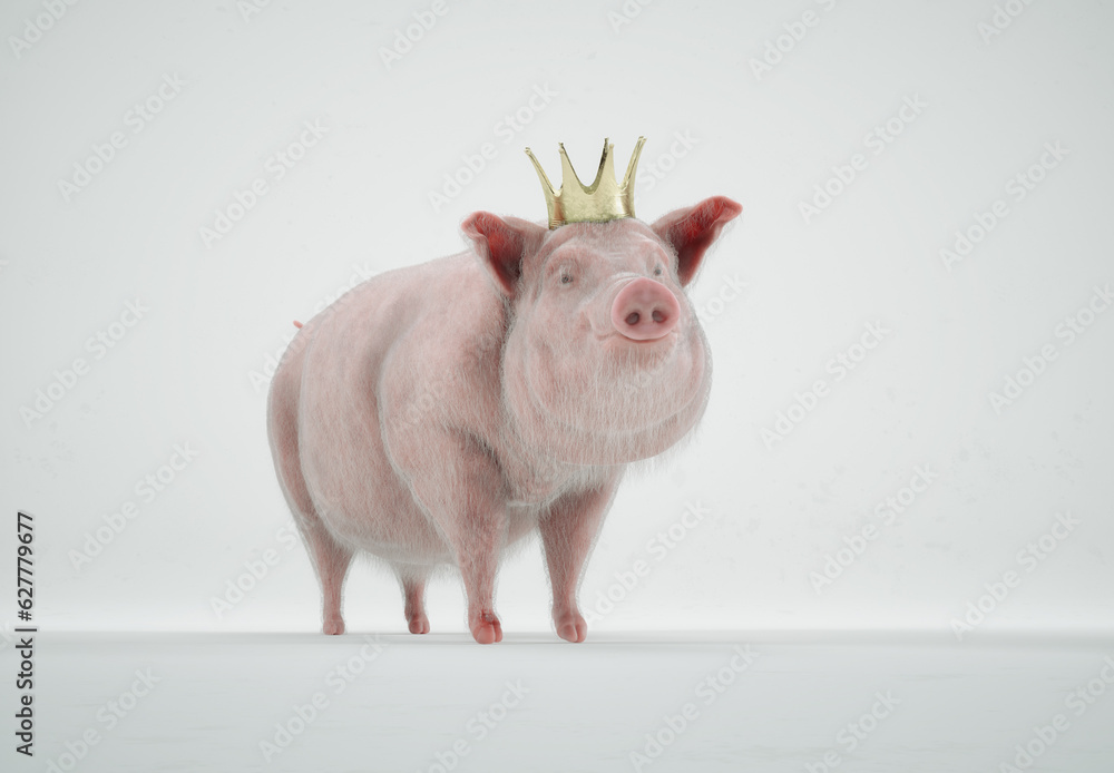 Pig with a king crown on studio background . Political corruption and ...