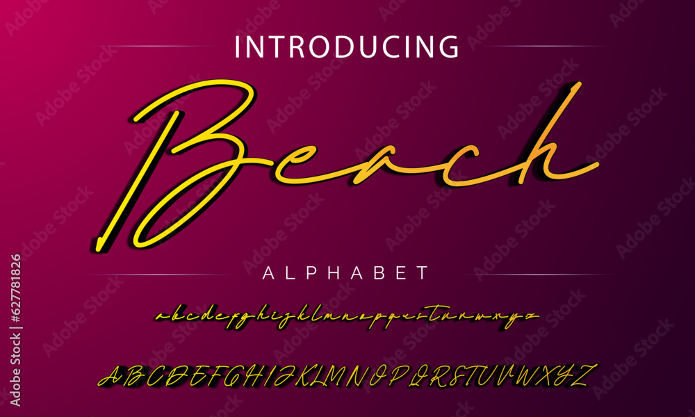 Beach Hand drawn vector alphabet. Script font. Isolated letters written ...