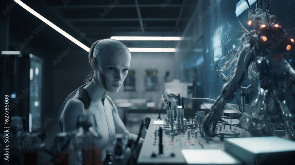 AI Artificial intelligence Model Roboter working in Laboratory. AI ...