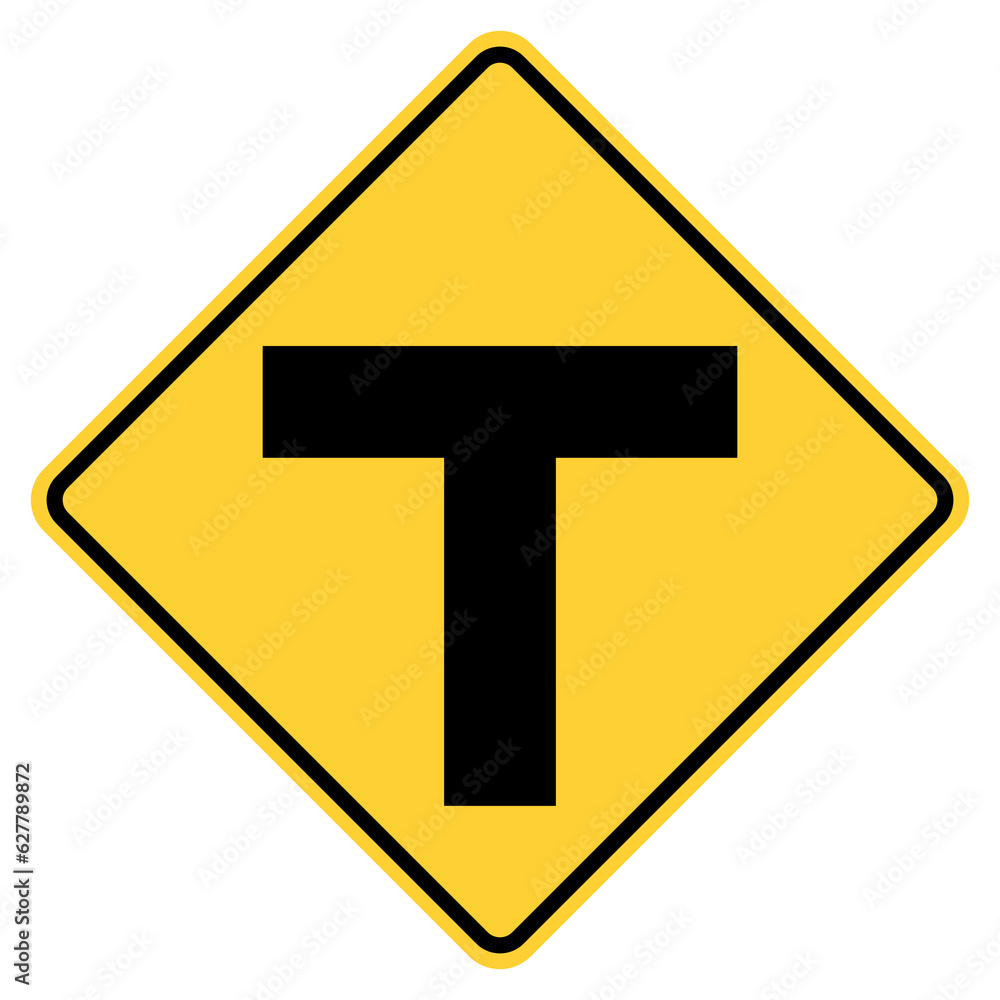Transparent PNG format Vector graphic of a usa T junction sign. A black ...