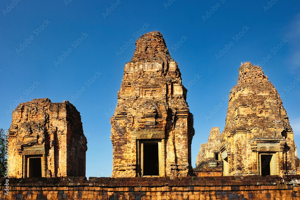 High-definition photograph showcasing the three tall brick towers of ...