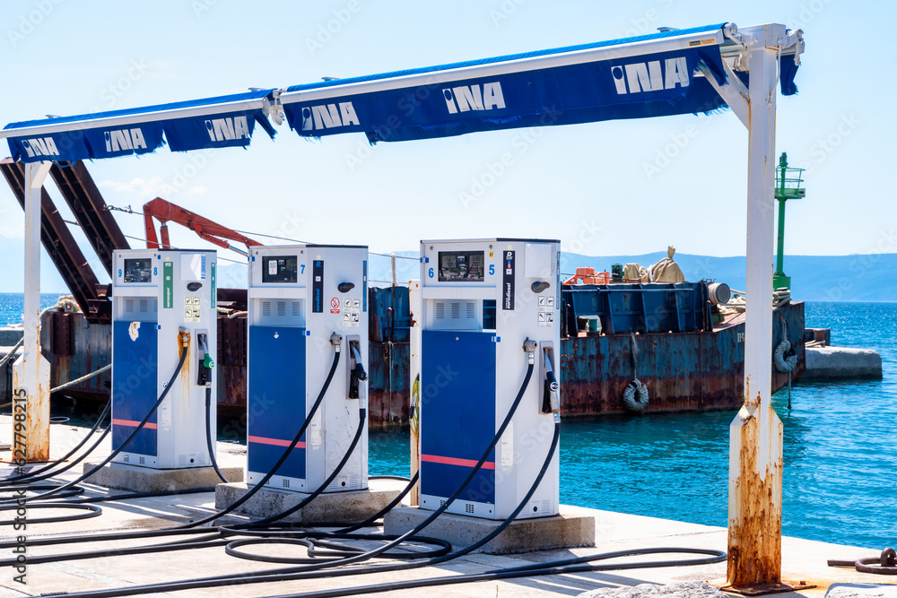 Ina petrol station for ships and freighters in the port of Crikvenica ...