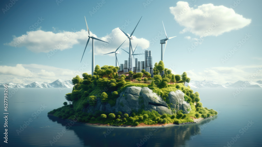 wind power plants ECO concept of a green energy friendly city from the ...