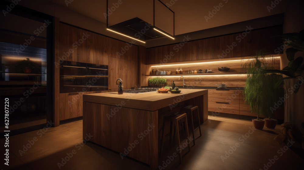 Hi-Tech kitchen: compact modern kitchen with wood material and ...