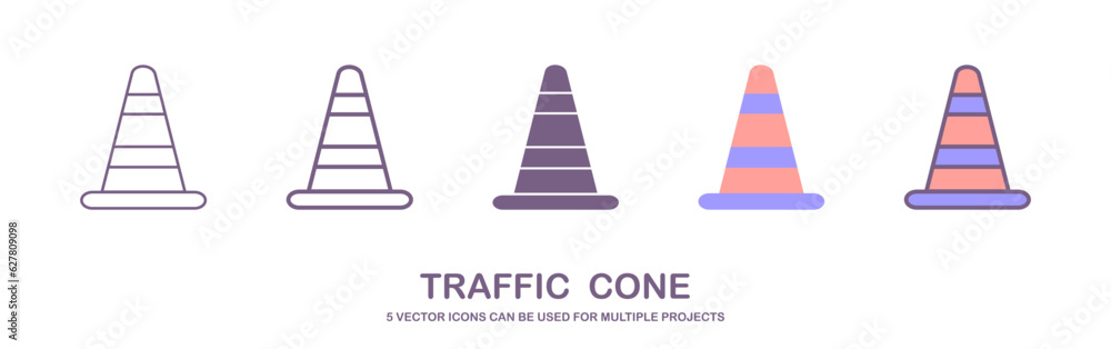 Road cone orange and striped, realistic flat vector illustration ...