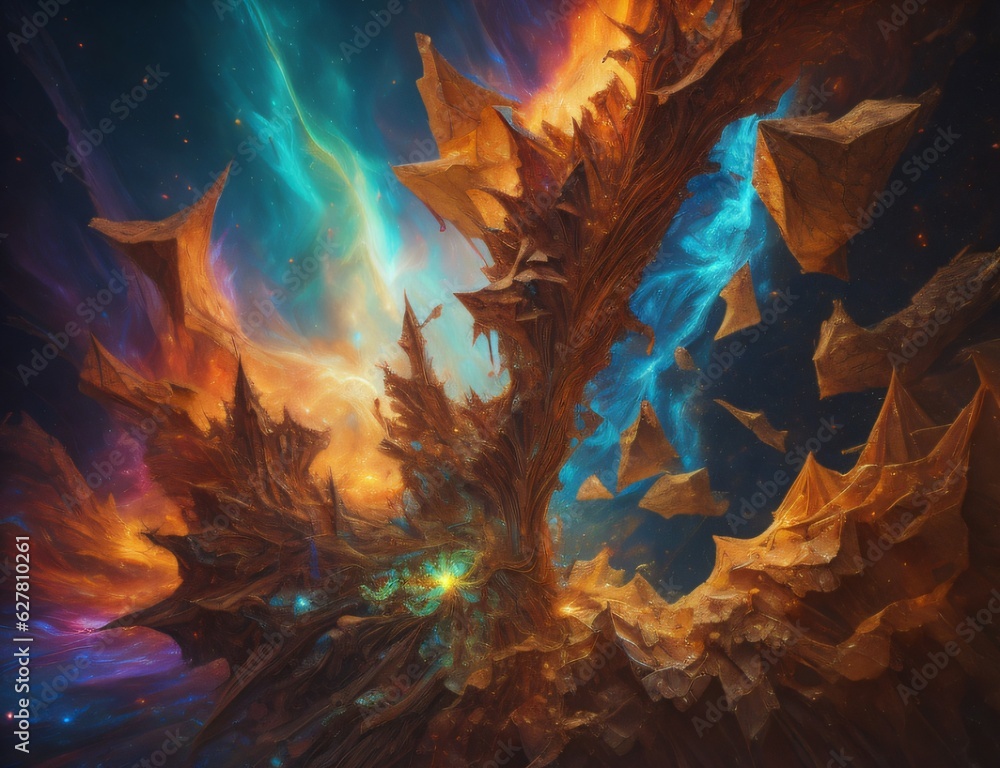 Visual representation of a fusion of vivid fractal paint and lights ...