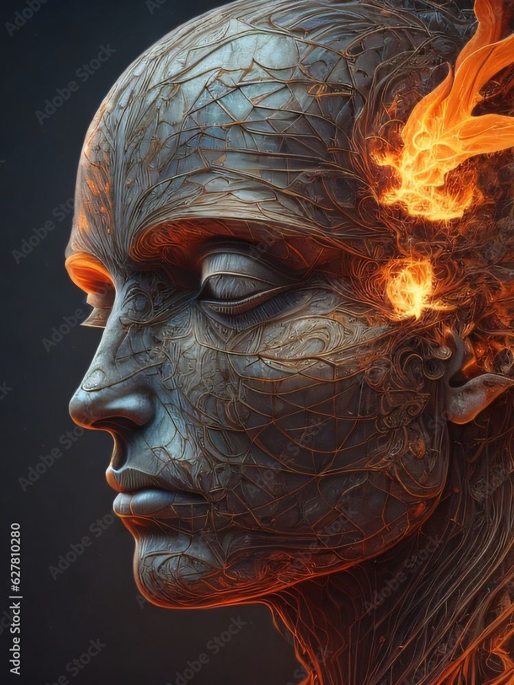 Picture illustrating an amalgamation of human profile and fractal ...
