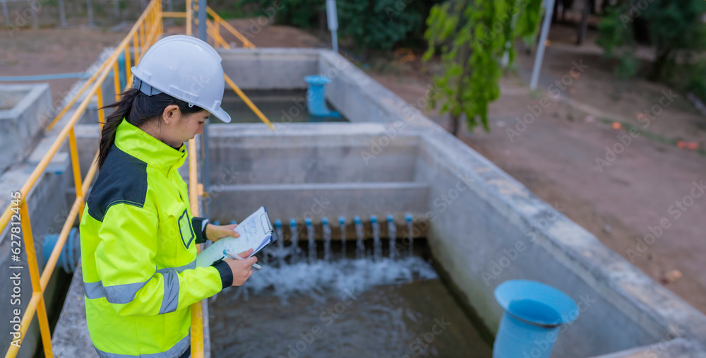 Environmental engineers work at wastewater treatment plants,Water ...