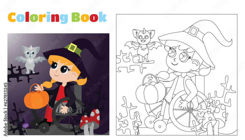 Coloring for children. Coloring for children and adults. A little witch ...