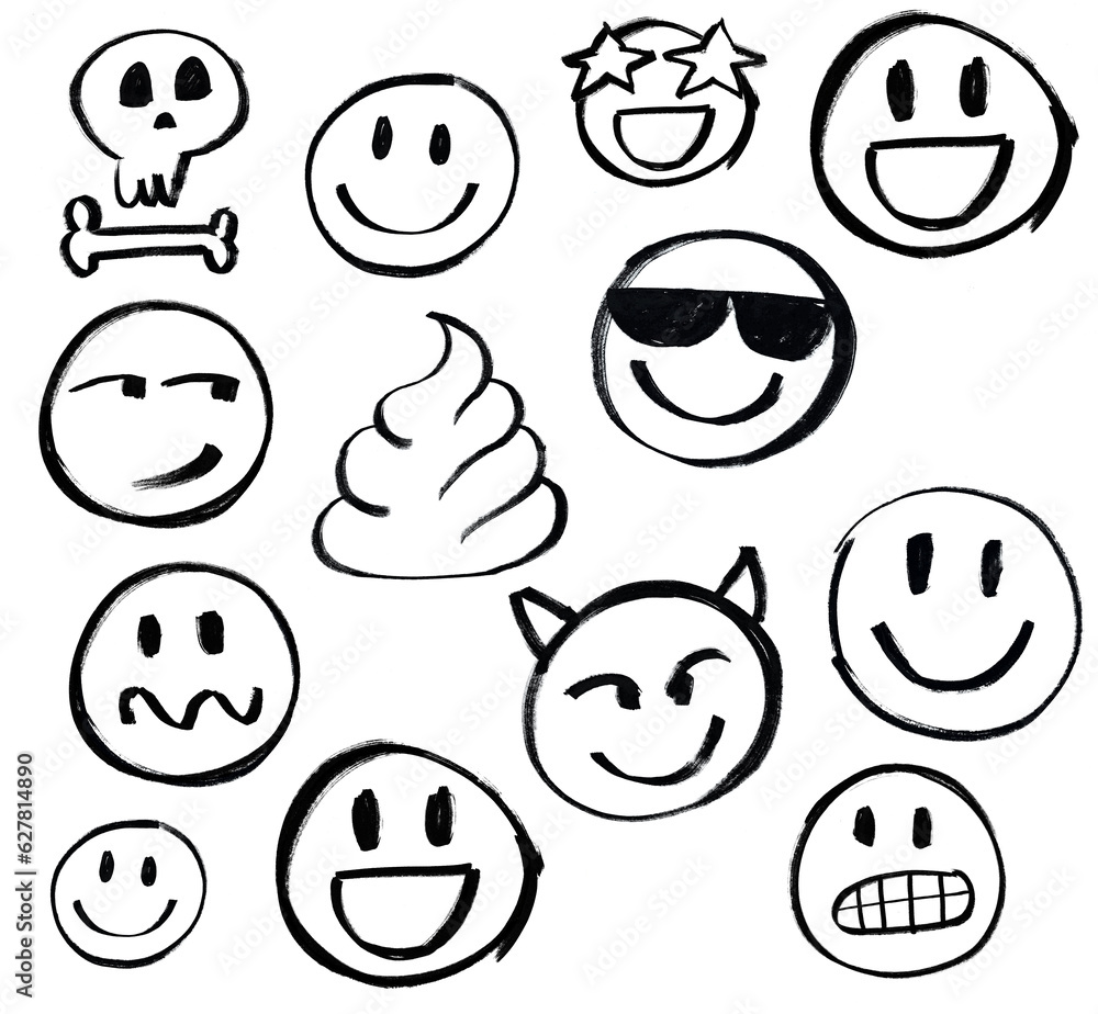 Emojis, different expressions, faces. Afraid, confused, gleeful, happy ...