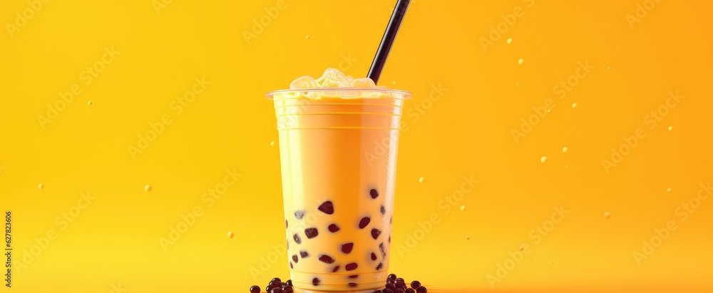 Bubble Tea. Glass of bubble tea. Yellow bubble tea. Taiwan milk tea ...