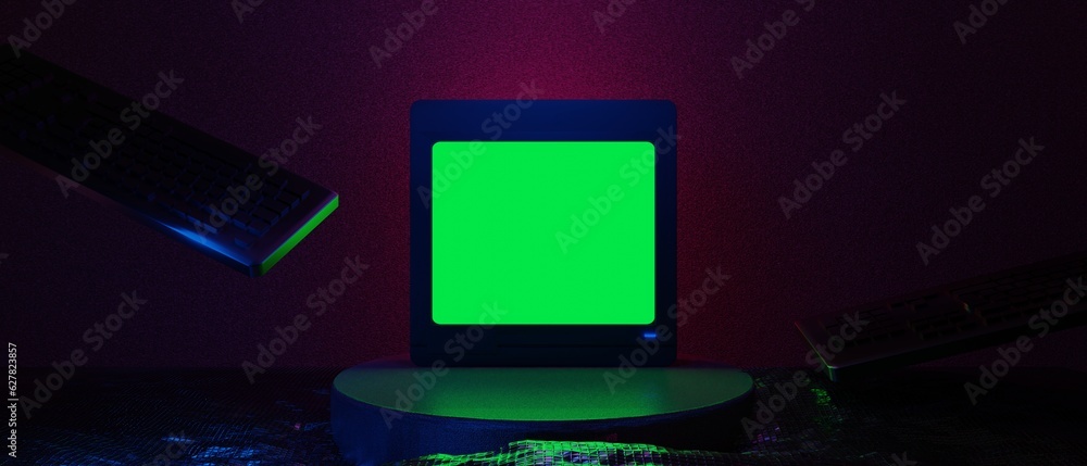 3d illustration rendering tv screen monitor of technology futuristic ...