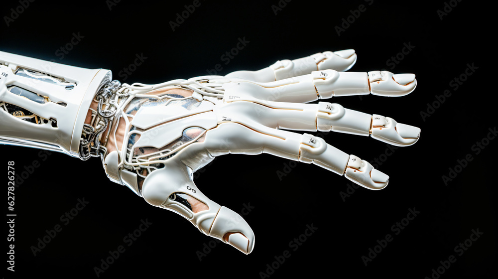 Cyborg arm with his finger pointing as symbol for technical progress ...