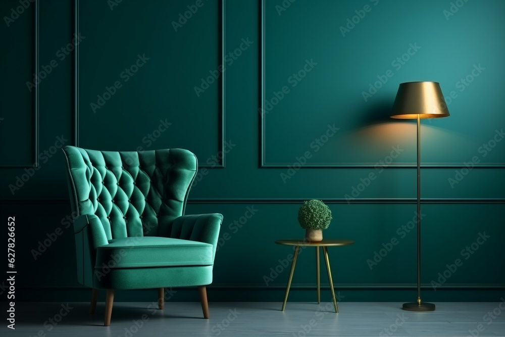 Beautiful luxury classic blue green clean interior room in classic ...