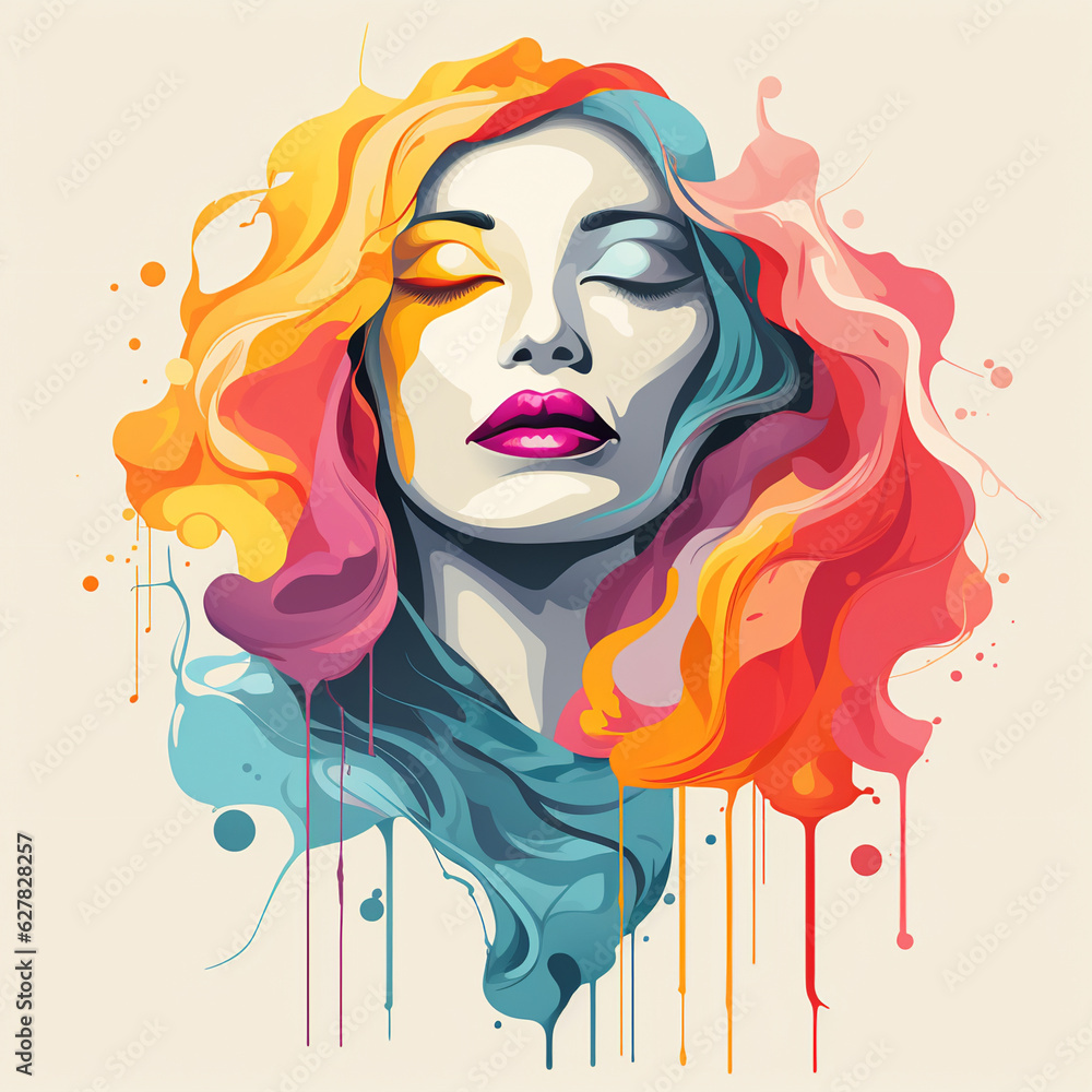 Colorful LGBTQ Woman Face Art: Celebrating Diversity and Identity Stock ...