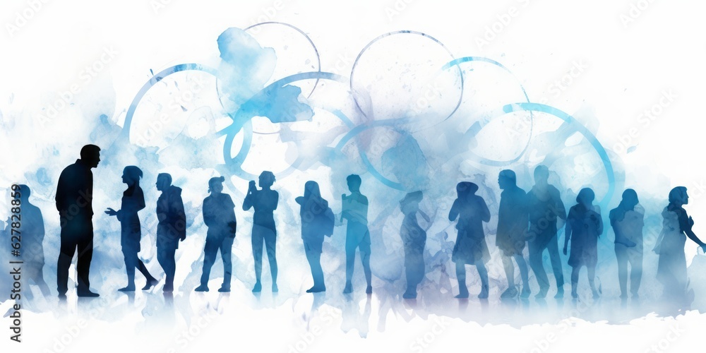Blue Aquarelle Silhouette of People around the Olympic Symbol, Crafted ...
