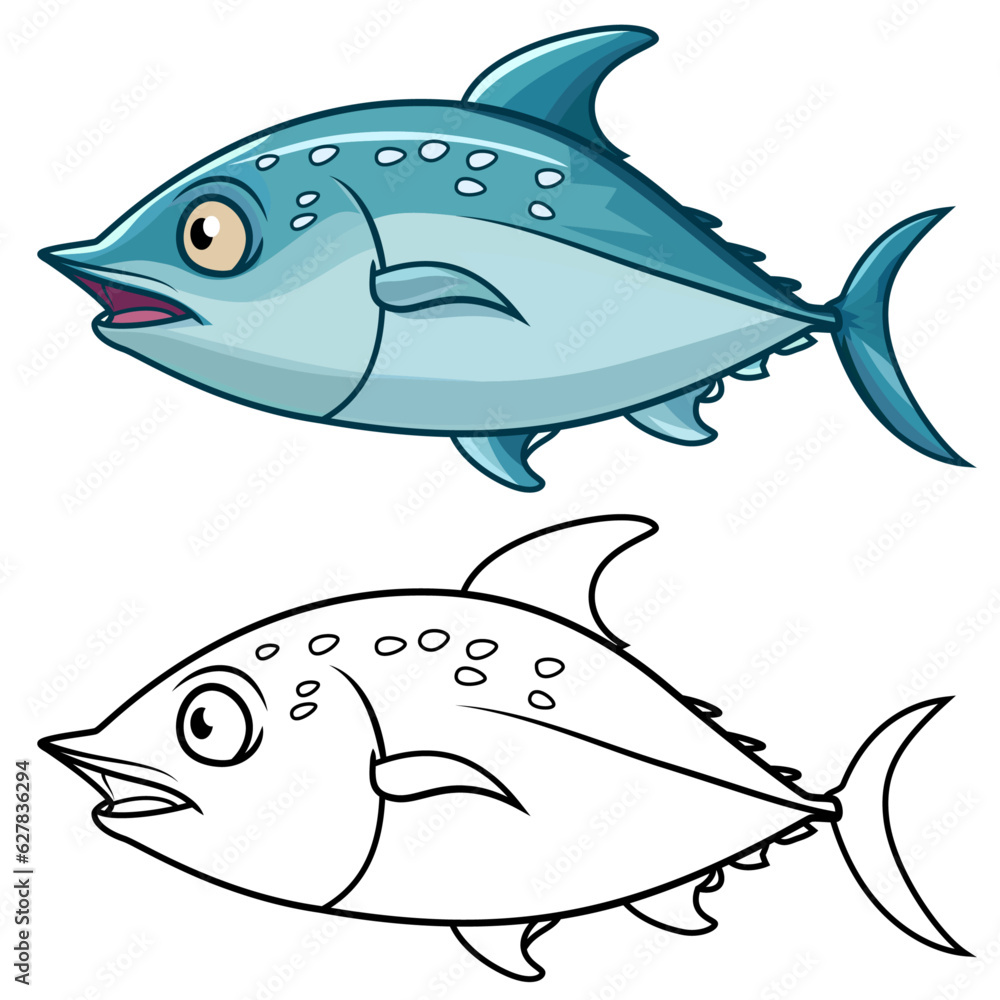 Cartoon Tuna fish vector illustration, mackerel salt water fish stock ...