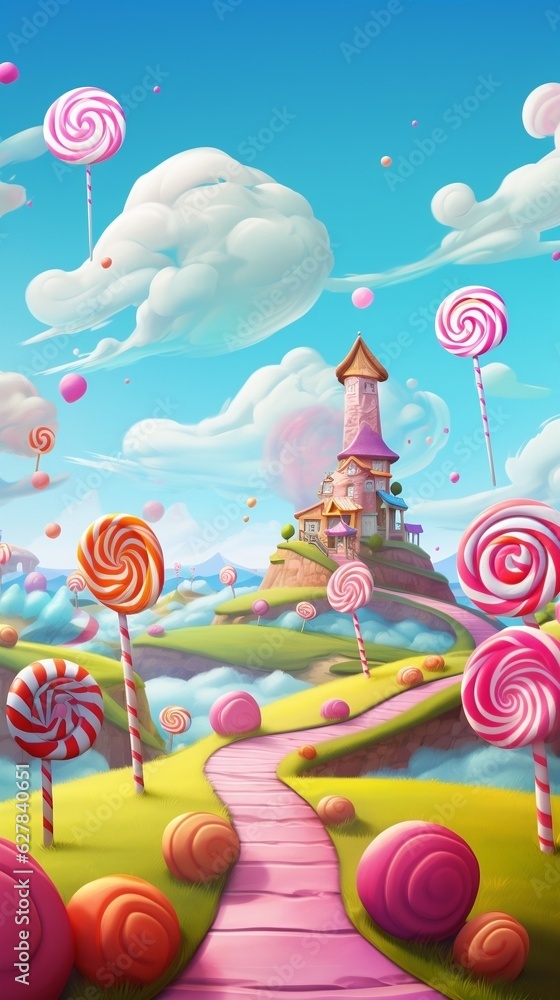 Sweet candy land. Cartoon game background, Sweet land with Candies ...