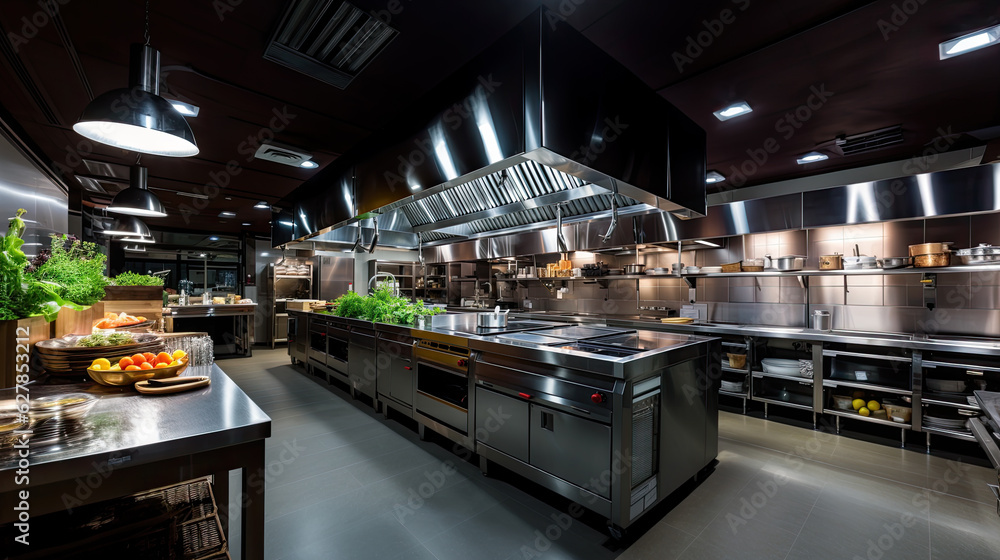 Empty restaurant kitchen with professional equipment Stock Photo ...