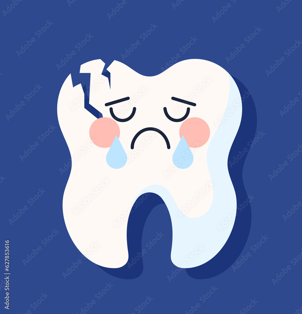 Sad broken teeth sticker concept. Emotions and feelings. Poster or ...