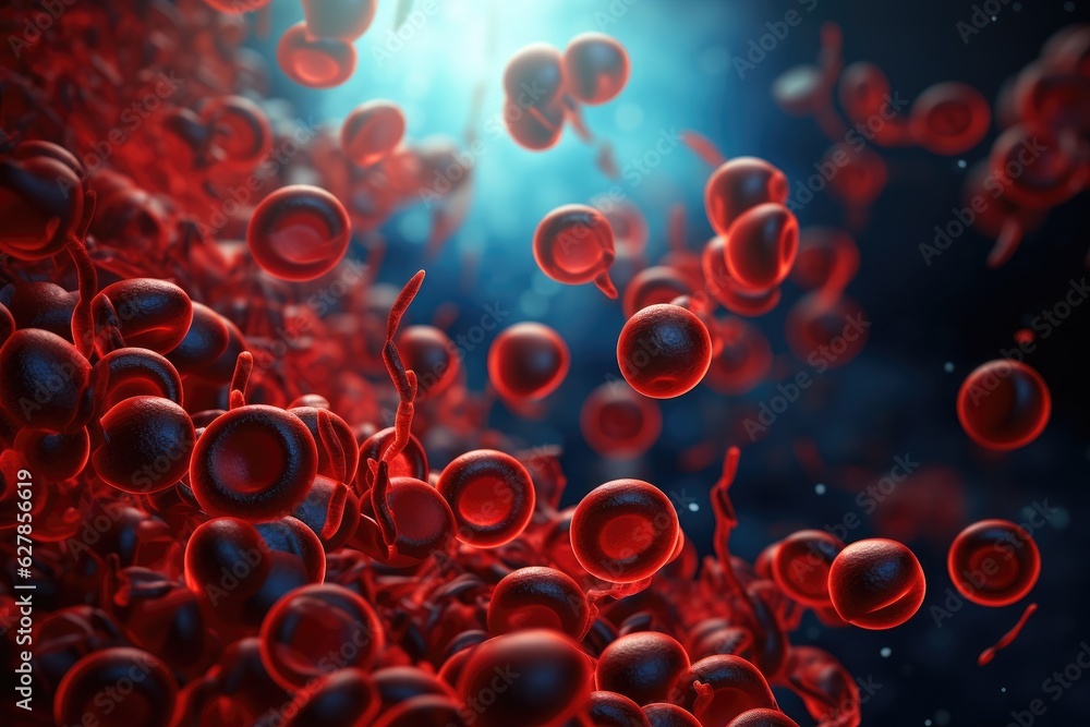 Blood cells in human blood. 3d rendering medical illustration ...
