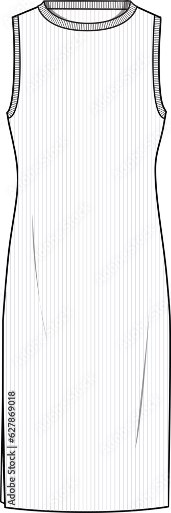 Women's Fitted Mini Dress. Technical fashion illustration. Front, white ...