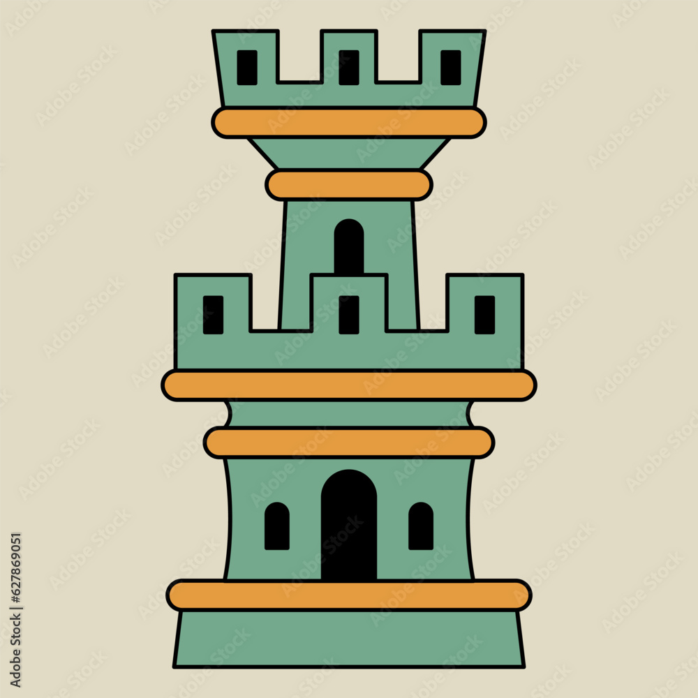 Tower of medieval castle. Symmetrical architectural design. Stock ...