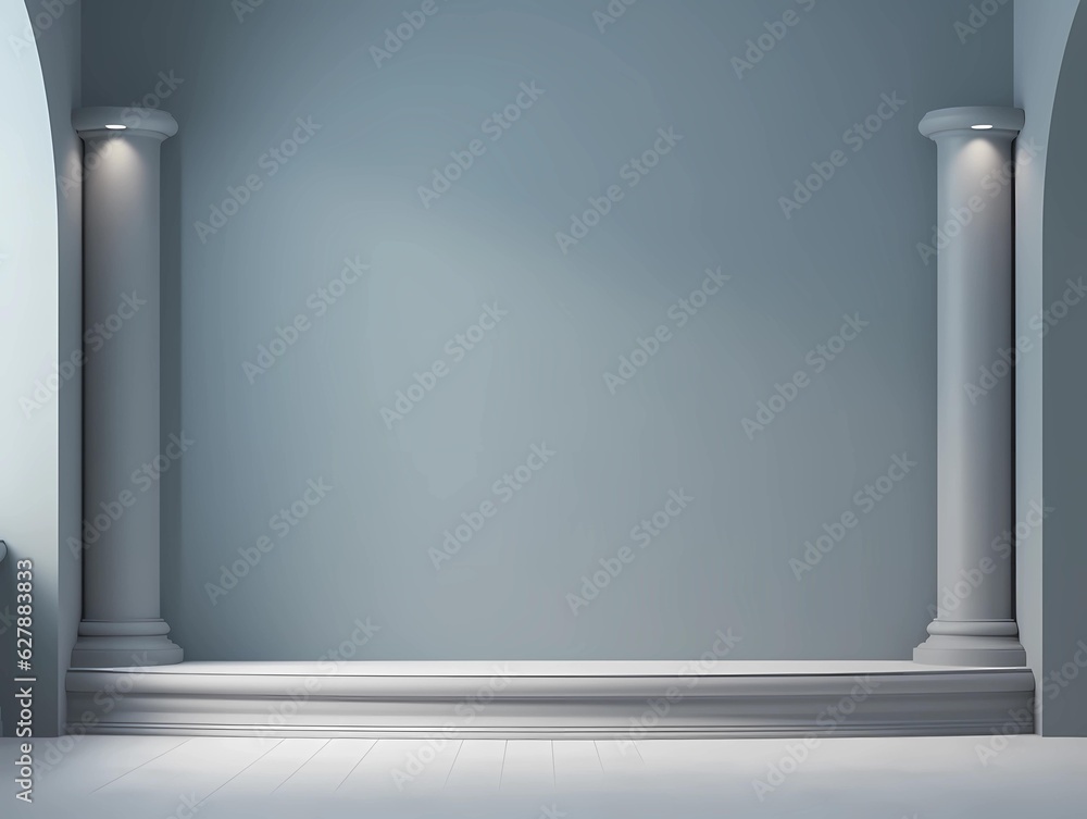 Universal minimalistic light blue background with roman pillars and ...