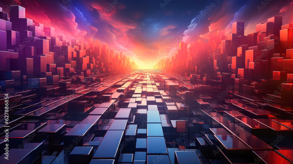 Geometric Buildings in a Grid Pattern A Futuristic and Orderly Design ...