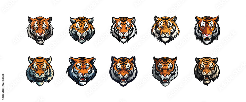 Set of Angry Tiger Mascot Logos, Tiger Mascot Logo Collection, Vector ...