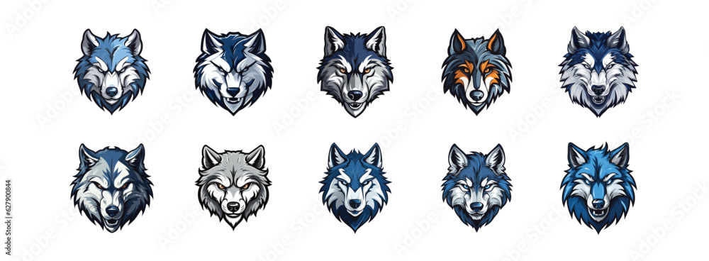 Set of Wolf mascot logo, Esports gaming emblem of different variations ...