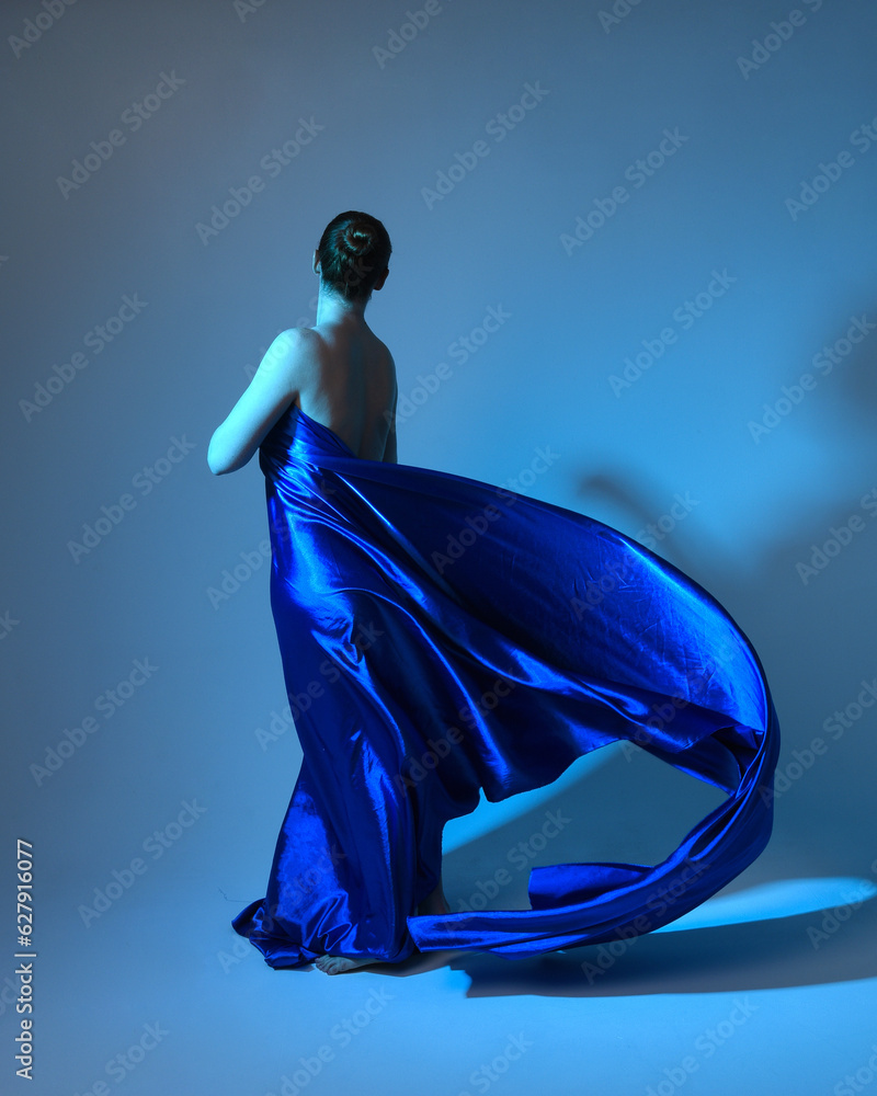 Full length portrait of beautiful female model wearing elegant flowing ...
