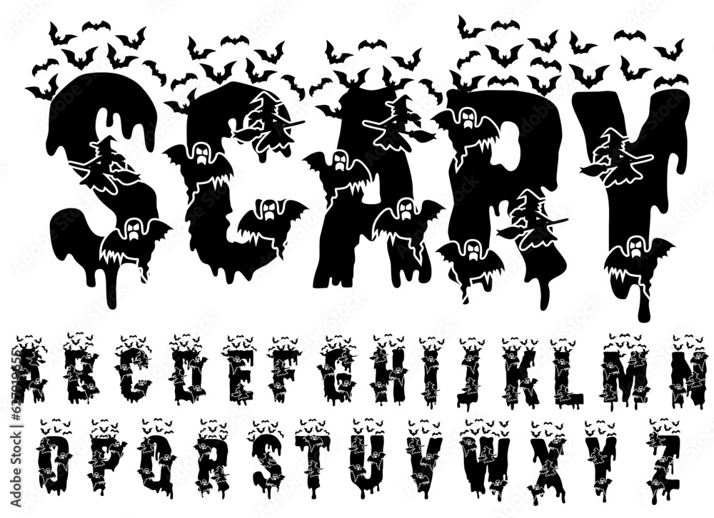 Halloween Alphabet Set Design Vector, Halloween Font Vector, Halloween ...