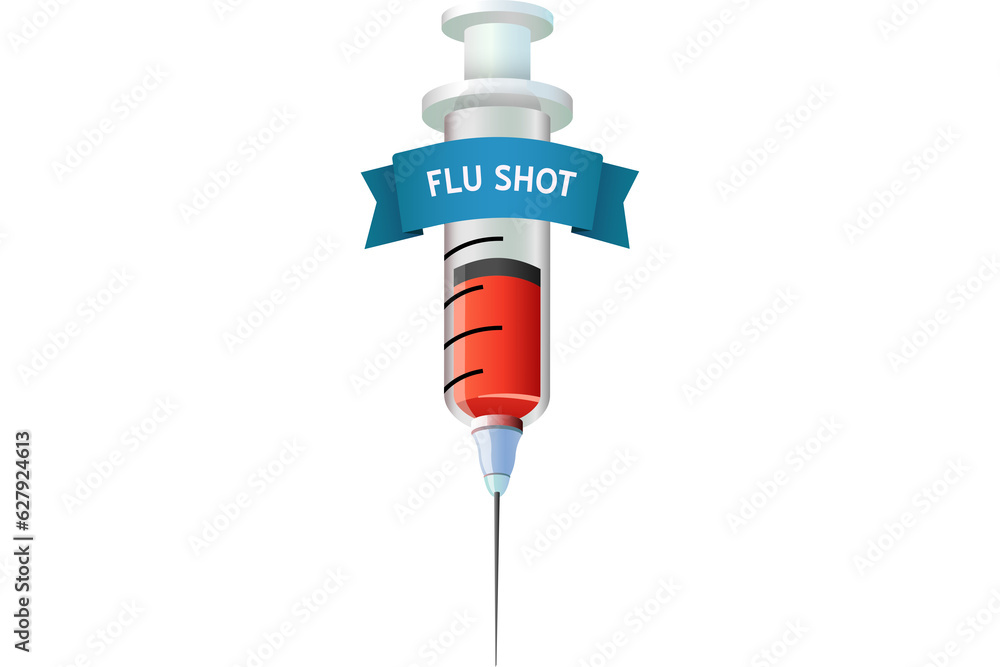 Digital png illustration of syringe with flu shot text on transparent ...