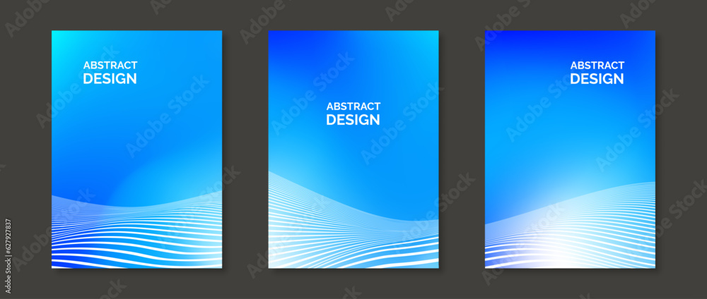 Abstract blue gradient posters with wavy lines. Fluid undulate shapes ...