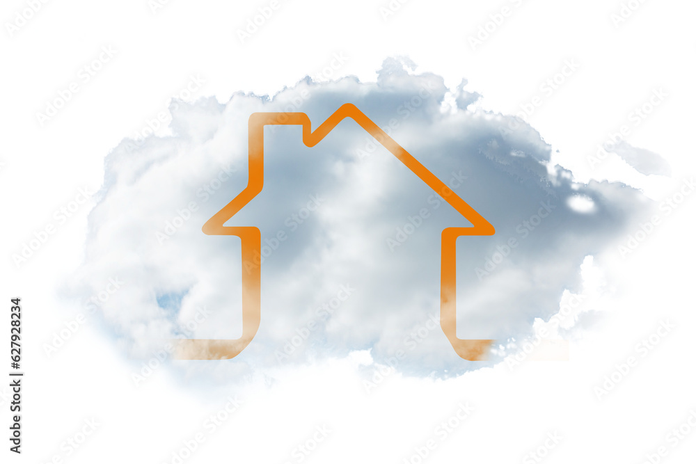 Digital png illustration of orange house on cloud on transparent ...