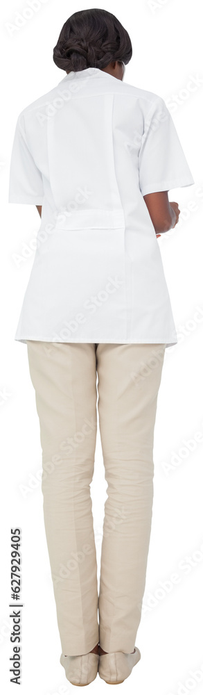Digital png photo of biracial female nurse backwards on transparent ...