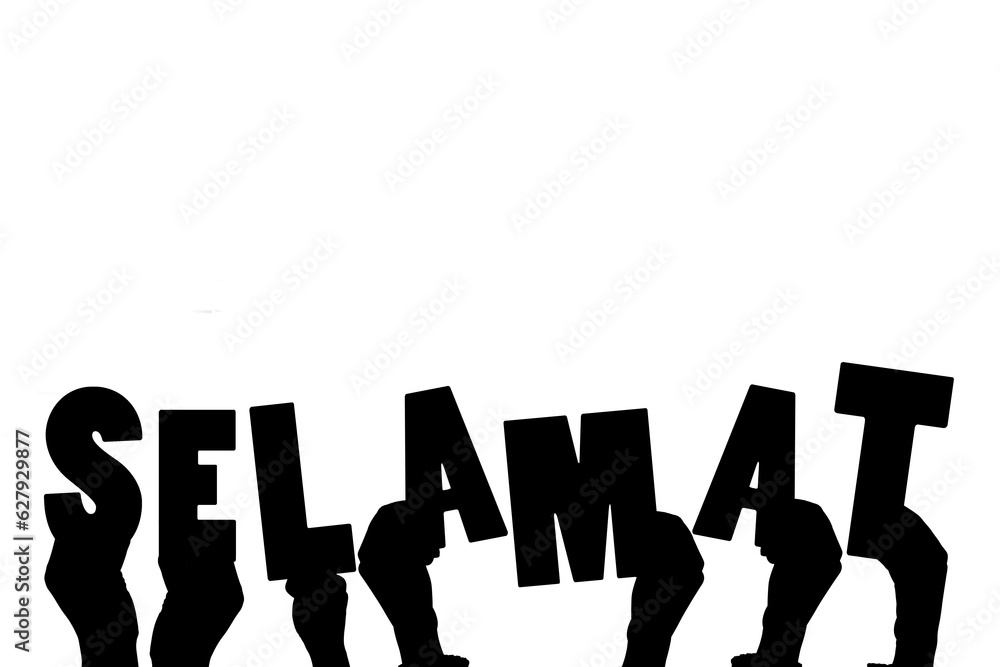 Digital png silhouette image of hands holding selamat text on ...