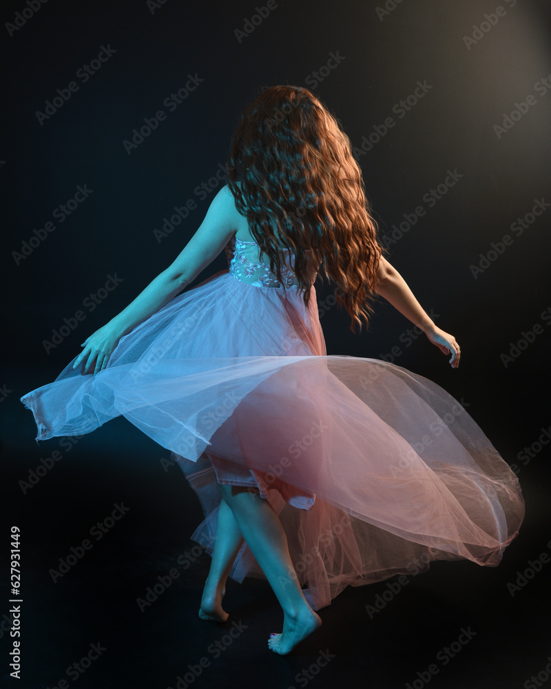 Full length portrait of beautiful brunette woman dancer, wearing ...