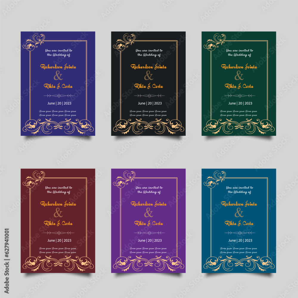 Luxury wedding invitation card design set. Luxury vintage golden vector ...