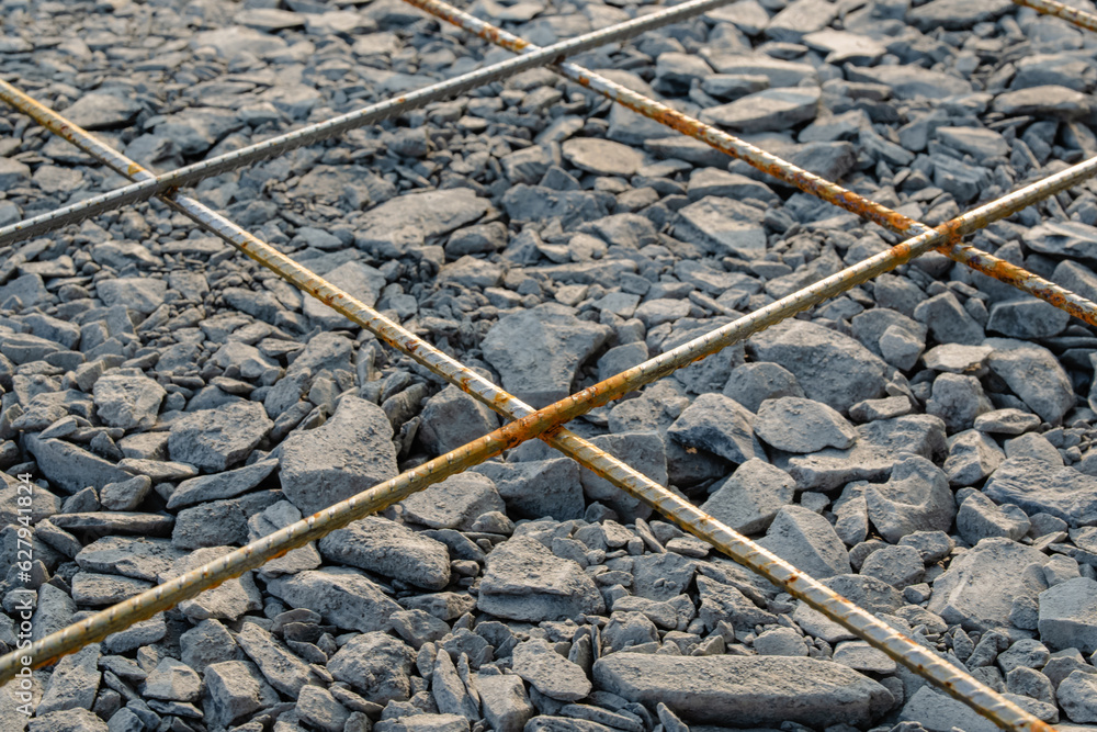 Welded wire mesh, WWM, installed within a sidewalk concrete form prior ...