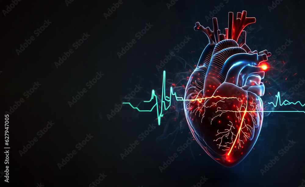 anatomy Human heart with cardiogram on ecg medical copy space ...
