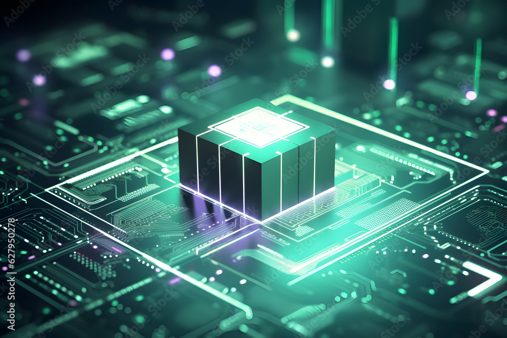 Data Storage Cube Between Neon Pathways Quantum Computing Database