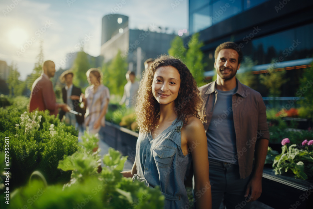 People Working at Urban Farm Rooftop Sustainability Generative AI Stock ...