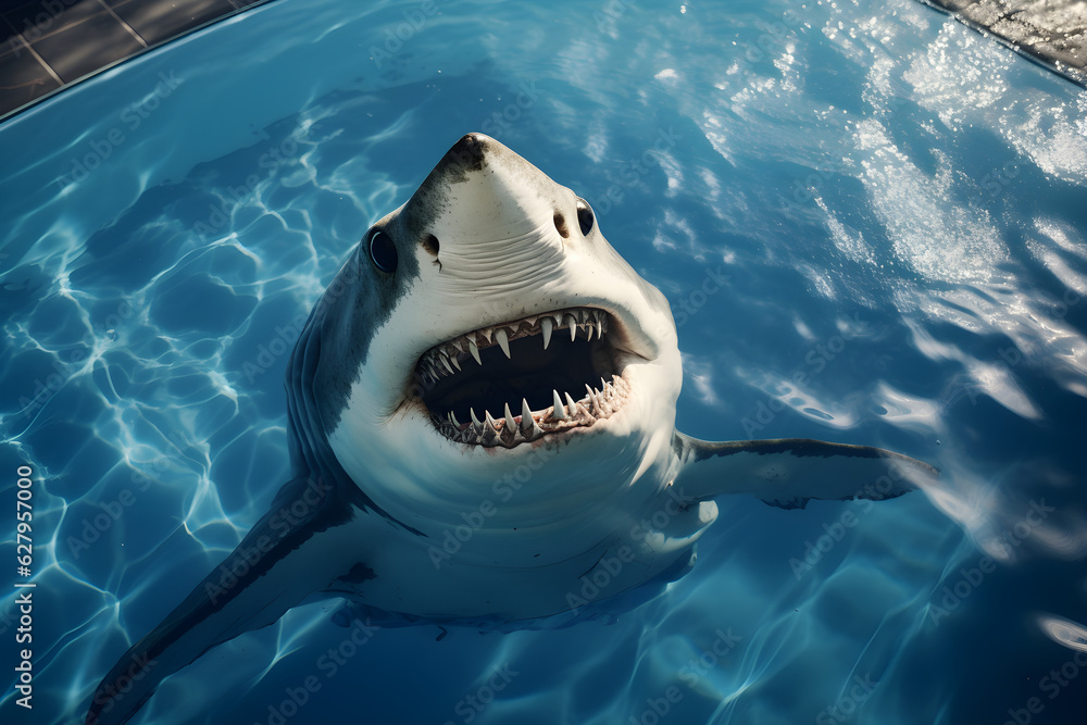 great white shark in a swimming pool Stock Photo | Adobe Stock