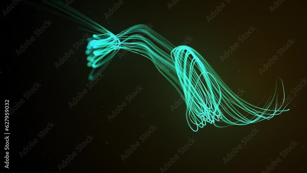 Bright neon glowing fast moving streams of light, along a trajectory ...