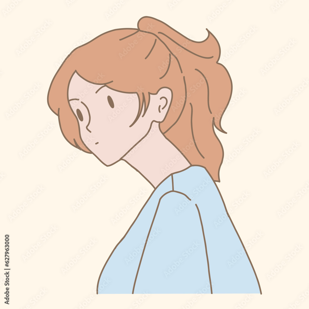 Tilted head woman leaning out. Hand drawn flat cartoon character vector ...