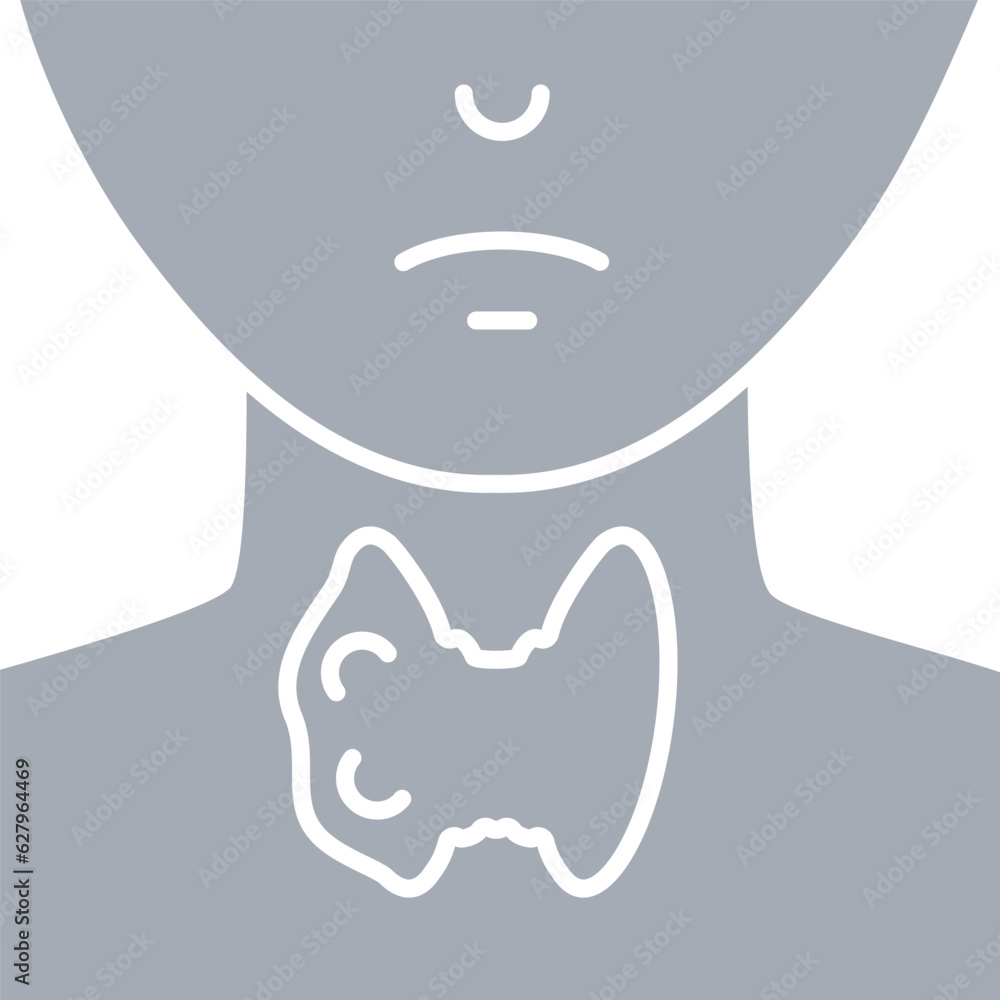 Enlarged thyroid gland icon. Neck silhouette. Thyroid hormones function ...